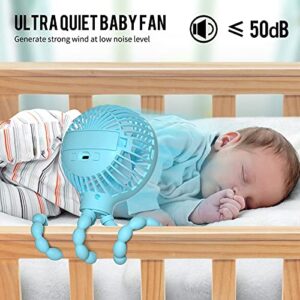 Stroller Fan Upgraded Handheld Personal Fan Battery Operated Mini Portable Fan with LED Light Aromatherapy, Flexible Tripod Clip On Fan with 3 Speeds Versatile Fan for Car Seat Crib Bike Desk (Blue)