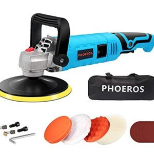 PHOEROS Buffer Polisher，7 inch Car Buffer Polisher kit with 7 Variable Speed, 4 Pads, Tool Bag for Car Polishing Sanding and Waxing Sealing Glaze