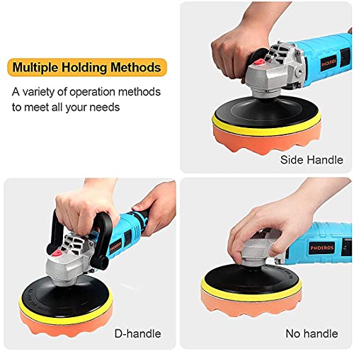 PHOEROS Buffer Polisher，7 inch Car Buffer Polisher kit with 7 Variable Speed, 4 Pads, Tool Bag for Car Polishing Sanding and Waxing Sealing Glaze