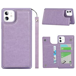 shunjietech for iphone 11 case,for iphone11 case,[ credit card holder & slot wallet case ] back shell leather cover shockproof protective case with strap(6.1")-purple