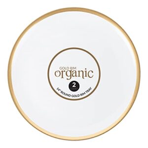 Plasticpro Plastic Serving Trays - Round Serving Platters With Gold Rim 14X14 Disposable Party DishPack of 2