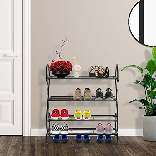 CLSYO Shoe Rack Stand, Metal Shoe Organizer Storage for Outdoor and Entryway, Hold 12-15 Pairs of Shoes, Weatherproof Industrial Rustic Black Shoe Tower