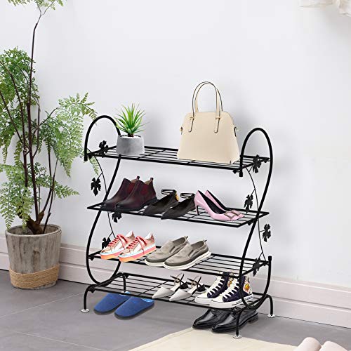 CLSYO Shoe Rack Stand, Metal Shoe Organizer Storage for Outdoor and Entryway, Hold 12-15 Pairs of Shoes, Weatherproof Industrial Rustic Black Shoe Tower