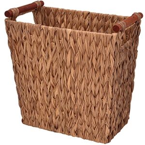 granny says bathroom wastebasket, 5 gallons/19 liters, caramel orange woven trash can with handles, waterproof wicker waste basket for office, 1-pack, 13" x 7 ½" x 12 ½"