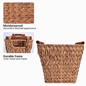 GRANNY SAYS Bathroom Wastebasket, 5 Gallons/19 Liters, Caramel Orange Woven Trash Can with Handles, Waterproof Wicker Waste Basket for Office, 1-Pack, 13" x 7 ½" x 12 ½"