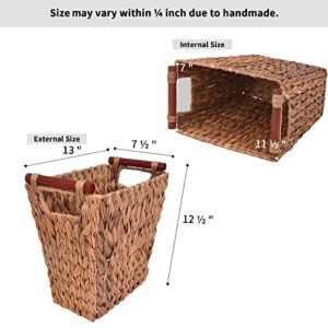 GRANNY SAYS Bathroom Wastebasket, 5 Gallons/19 Liters, Caramel Orange Woven Trash Can with Handles, Waterproof Wicker Waste Basket for Office, 1-Pack, 13" x 7 ½" x 12 ½"