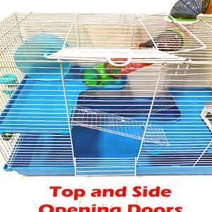 Large 3-Levels Dwarf Hamster Expandable and Customizable Habitat House Cage for Rodent Gerbil Mouse Mice Rat with Crossover Tube Tunnel (24" L x 12.5W x 16" H, Blue)