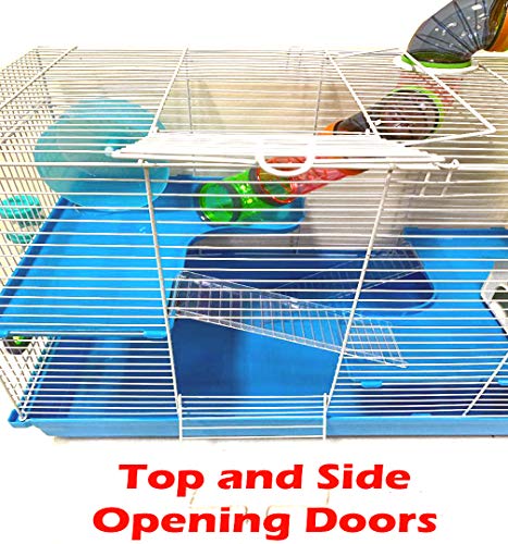 Large 3-Levels Dwarf Hamster Expandable and Customizable Habitat House Cage for Rodent Gerbil Mouse Mice Rat with Crossover Tube Tunnel (24" L x 12.5W x 16" H, Blue)