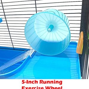 Large 3-Levels Dwarf Hamster Expandable and Customizable Habitat House Cage for Rodent Gerbil Mouse Mice Rat with Crossover Tube Tunnel (24" L x 12.5W x 16" H, Blue)