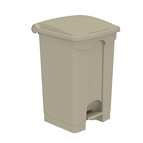 Safco Products Plastic Step-On Trash Can for Hands-Free Disposal, Great for Home/Commercial Use, 12 Gallon, Tan (9925TN)