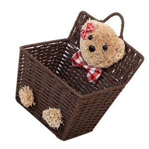 doitool woven storage baskets storage basket willow basket rustic hanging woven storage bin desktop sundries makeup basket with lid handle multifunctional wicker organizer brown woven storage basket