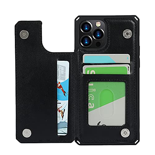 ShunJieTech for iPhone 12 Pro Case,for iPhone 12 Case,[ Credit Card Holder & Slot Wallet Case ] Back Shell Leather Cover Shockproof Protective Case with Strap(6.1")-Black