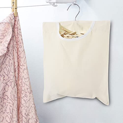 Canvas Clothespin Bag, Durable Reusable Oxford Cloth Portable Hanging Storage Hook for Hanging and Effortlessly Sliding on The Clothesline with a Large Opening (Beige)