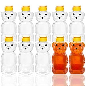 lainrrew 10 pcs 8 fluid oz honey jar, plastic bear honey bottles jars clear honey containers dispenser honey squeeze bottle juice bottle with leak proof flip-top caps for storing and dispensing