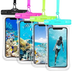 karvense waterproof phone pouch case, 4 pack waterproof cell phone holder/bag for iphone, samsung galaxy,pixel, moto, universal dry bag for vocation, beach, pool, shower, rafting, kayaking, snorkeling