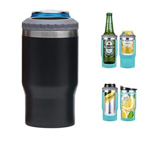 gteller 4 in 1 stainless steel can/bottle insulator, 14oz two-way lids sus insulated can cooler, beer bottle holder (black)