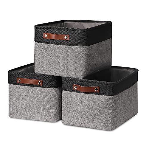 HNZIGE Storage Basket Bins(3 Pack) Large Collapsible Storage Baskets for Organizing Shelf Closet Bedroom, Perfect Storage Bin with Handles for Closet, Clothes, Toy?Black & Gray, 15" x 11" x 9.5")