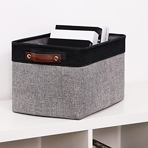 HNZIGE Storage Basket Bins(3 Pack) Large Collapsible Storage Baskets for Organizing Shelf Closet Bedroom, Perfect Storage Bin with Handles for Closet, Clothes, Toy?Black & Gray, 15" x 11" x 9.5")