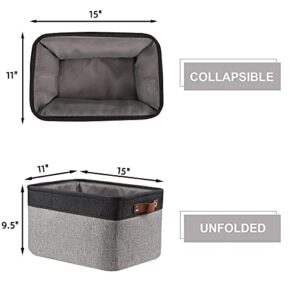 HNZIGE Storage Basket Bins(3 Pack) Large Collapsible Storage Baskets for Organizing Shelf Closet Bedroom, Perfect Storage Bin with Handles for Closet, Clothes, Toy?Black & Gray, 15" x 11" x 9.5")