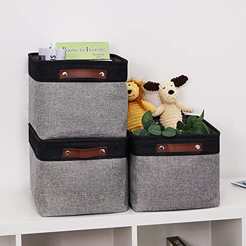 HNZIGE Storage Basket Bins(3 Pack) Large Collapsible Storage Baskets for Organizing Shelf Closet Bedroom, Perfect Storage Bin with Handles for Closet, Clothes, Toy?Black & Gray, 15" x 11" x 9.5")