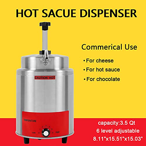 Electric Cheese Warmer with Pump Sauce Warmer Commerical 4.4l Capacity Sauce Dispenser for Nacho Cheese,Hot Fudge,Caramel,Chilli,Butter (Silver(110V))