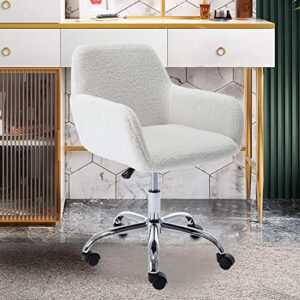 Goujxcy Faux Fur Vanity Chair, Elegant White Fluffy Vanity Chair for Girls Women, Modern Furry Upholstered Home Office Desk Chair Armchair for Living Room, Office, Bedroom, Dressing Room