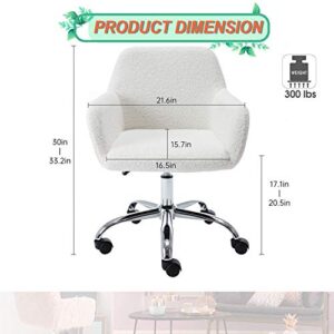 Goujxcy Faux Fur Vanity Chair, Elegant White Fluffy Vanity Chair for Girls Women, Modern Furry Upholstered Home Office Desk Chair Armchair for Living Room, Office, Bedroom, Dressing Room