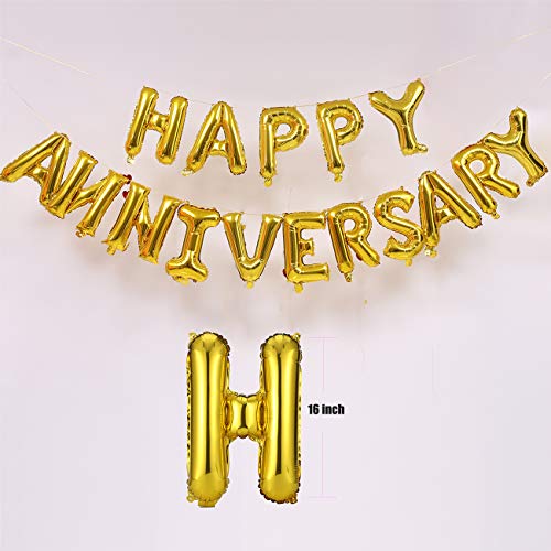 Happy Anniversary Balloons, 16 Inch Happy Anniversary Decoration Balloons with Red Foil Balloon Heart Hanging For All Ages Wedding Anniversary Decorations