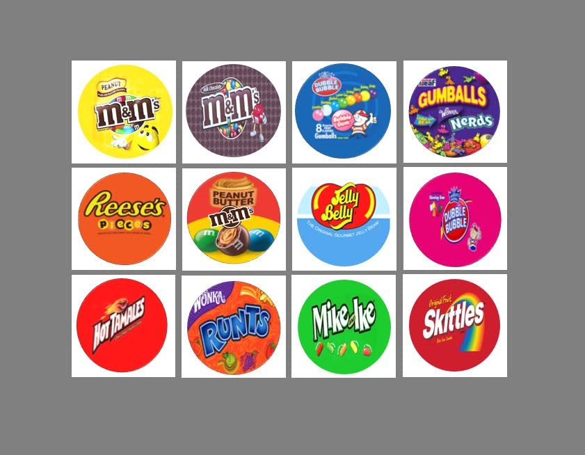 2" Round Candy Vending Machine Labels Stickers (12 Pack)