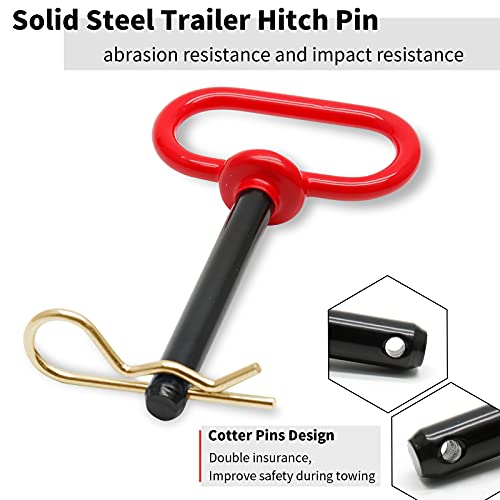 Bonsicoky 2Pcs Tractor Towing Hitch Pin and Clip, 5/8 x 6 Inch Trailer Gate Pin for Towing Tractor, RV, Truck, Boat, Car - Red Handle