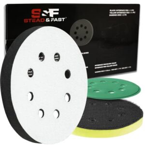 orbital sander foam pad 5 inch, foam sanding pads for orbital sander 2pcs, interface pad 8 holes, hook and loop backing pad, soft sander cushion pad, sponge buffer by s&f stead & fast