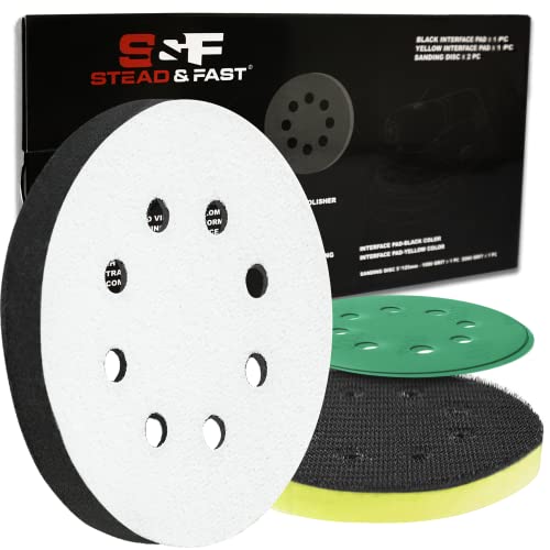 Orbital Sander Foam Pad 5 inch, Foam Sanding Pads for Orbital Sander 2pcs, Interface Pad 8 Holes, Hook and Loop Backing Pad, Soft Sander Cushion Pad, Sponge Buffer by S&F STEAD & FAST