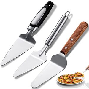 3 pieces pie server set stainless steel pie spatula serrated with comfortable handle, easy to grip for cutting and serving desserts pizza and cake