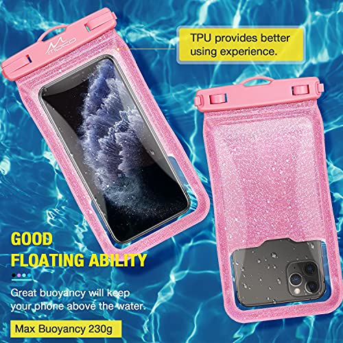 MoKo Waterproof Phone Pouch Holder Floating 2-Pack, IPX8 Glitter Waterproof Case Dry Bag Compatible for iPhone14 13 12 11 Pro Max X/Xr/Xs/8/7/6/SE 3, Galaxy S20/S21, Light Blue & Pink