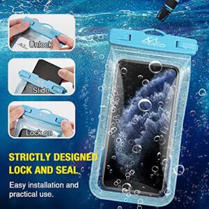 MoKo Waterproof Phone Pouch Holder Floating 2-Pack, IPX8 Glitter Waterproof Case Dry Bag Compatible for iPhone14 13 12 11 Pro Max X/Xr/Xs/8/7/6/SE 3, Galaxy S20/S21, Light Blue & Pink