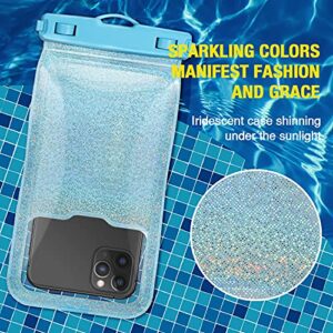 MoKo Waterproof Phone Pouch Holder Floating 2-Pack, IPX8 Glitter Waterproof Case Dry Bag Compatible for iPhone14 13 12 11 Pro Max X/Xr/Xs/8/7/6/SE 3, Galaxy S20/S21, Light Blue & Pink