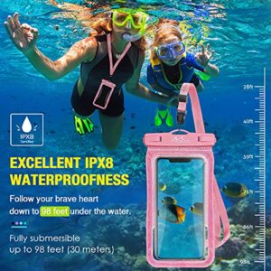 MoKo Waterproof Phone Pouch Holder Floating 2-Pack, IPX8 Glitter Waterproof Case Dry Bag Compatible for iPhone14 13 12 11 Pro Max X/Xr/Xs/8/7/6/SE 3, Galaxy S20/S21, Light Blue & Pink