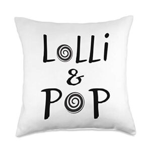 lollypop lolly and pop grandparents tshirt gift lolli and pop tshirt grandparents couples lollipop tee throw pillow, 18x18, multicolor