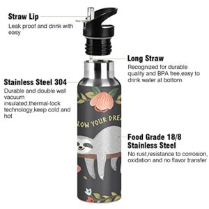 Kids Sloth Insulated Water Bottle with Straw Lid & Handle Reusable Vacuum Stainless Steel for Girls