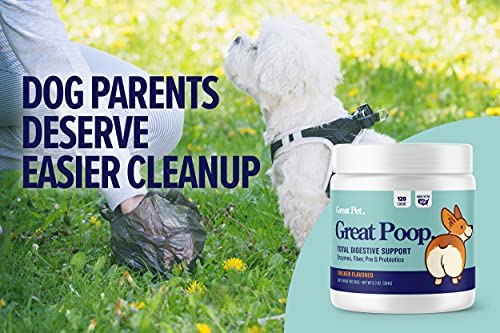 Great Poop Probiotics for Dogs - A Fiber for Dogs Supplement with Dog Probiotics and Digestive Enzymes for a Healthy Gut, Firm Stool & Diarrhea Relief - Chicken Flavored Pet Soft Chews with Prebiotics