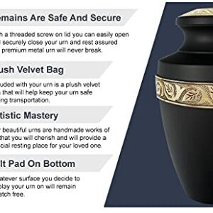 Trupoint Memorials Cremation Urns for Human Ashes - Decorative Urns, Urns for Human Ashes Female & Male, Urns for Ashes Adult Female, Funeral Urns - Black, Extra Large