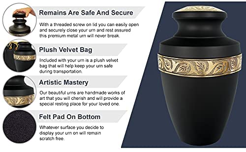 Trupoint Memorials Cremation Urns for Human Ashes - Decorative Urns, Urns for Human Ashes Female & Male, Urns for Ashes Adult Female, Funeral Urns - Black, Extra Large