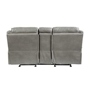 Lexicon Braelyn Faux Leather Double Glider Reclining Loveseat with Center Console, Receptacles, and USB Ports, 80" W, Gray