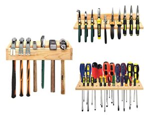 3 pack tool organizers and storage, wooden screwdriver organizer wall mount, pliers rack hammer screwdriver holder tool rack for garage shed workshop