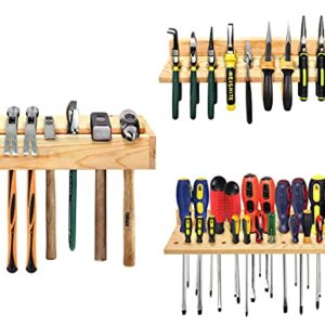 3 Pack Tool Organizers and Storage, Wooden Screwdriver Organizer Wall Mount, Pliers Rack Hammer Screwdriver Holder Tool Rack for Garage Shed Workshop