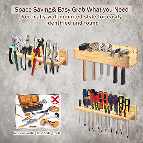 3 Pack Tool Organizers and Storage, Wooden Screwdriver Organizer Wall Mount, Pliers Rack Hammer Screwdriver Holder Tool Rack for Garage Shed Workshop