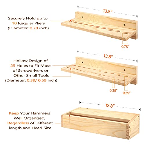 3 Pack Tool Organizers and Storage, Wooden Screwdriver Organizer Wall Mount, Pliers Rack Hammer Screwdriver Holder Tool Rack for Garage Shed Workshop