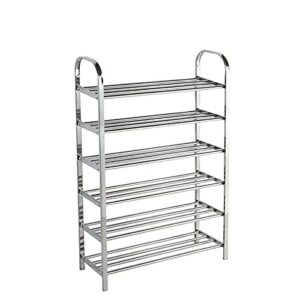 alwwl stainless steel shoe rack, sturdy durable multi-layer metal shoe shelves, silver shoes storage stands for hallway corridor living room bedroom bathroom- 6 tier 100cm