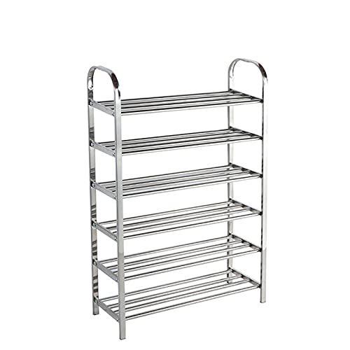 ALWWL Stainless Steel Shoe Rack, Sturdy Durable Multi-Layer Metal Shoe Shelves, Silver Shoes Storage Stands for Hallway Corridor Living Room Bedroom Bathroom- 6 Tier 100cm