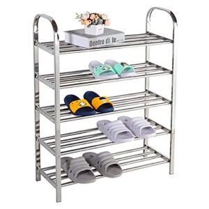 ALWWL Stainless Steel Shoe Rack, Sturdy Durable Multi-Layer Metal Shoe Shelves, Silver Shoes Storage Stands for Hallway Corridor Living Room Bedroom Bathroom- 6 Tier 100cm